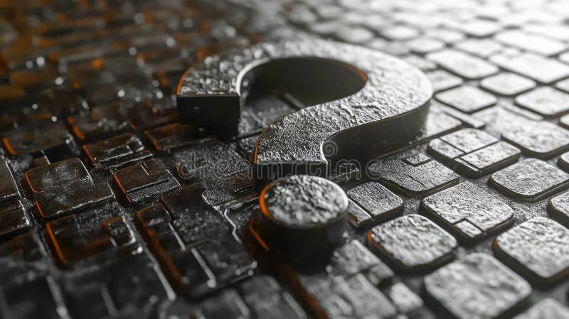 A Sleek Black Question Mark on a Glossy, Reflective Surface with ...