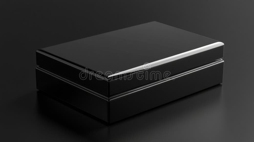 Sleek Black Rectangular Box with High Gloss Finish on Dark Background ...