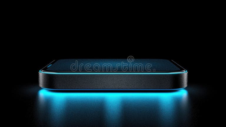A Sleek Black Rectangular Device with a Glowing Blue Border and a ...