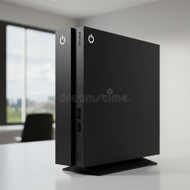 A Sleek, Black, Rectangular Device Resembling a Gaming Console Stands ...