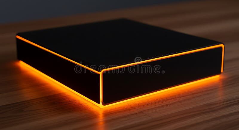 A Sleek Black Rectangular Device Sits on a Wooden Surface. it Features ...