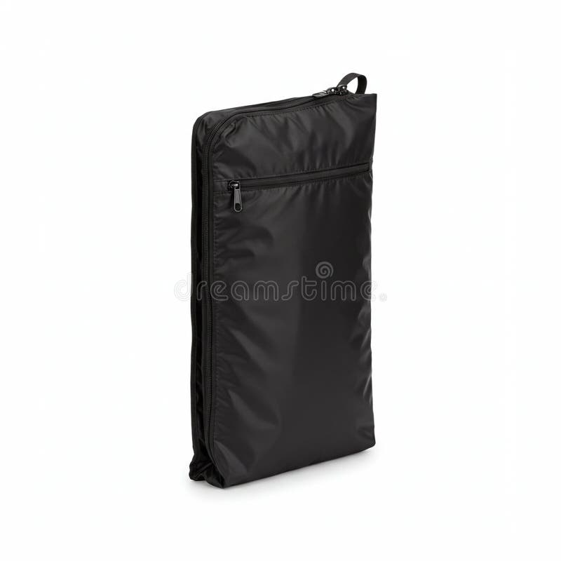 A Sleek Black Rectangular Nylon Pouch Stands Upright with a Zippered ...