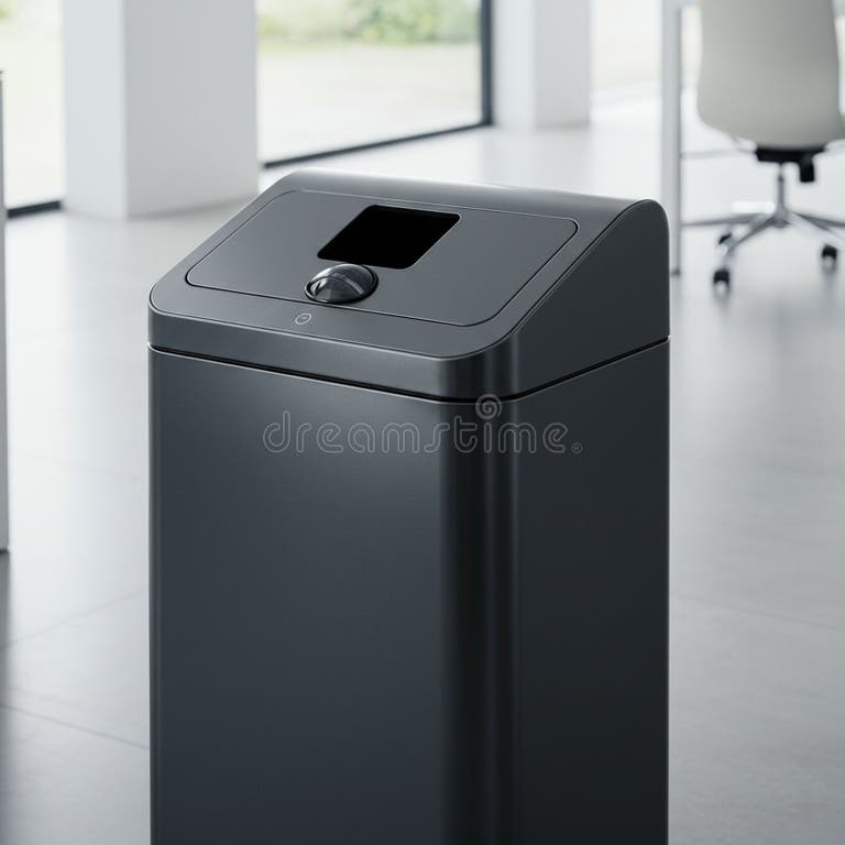A Sleek, Black, Rectangular Trash Bin with a Digital Interface is ...