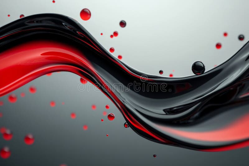 A Sleek Black and Red Oil Splash with Sharp Curves and Floating ...