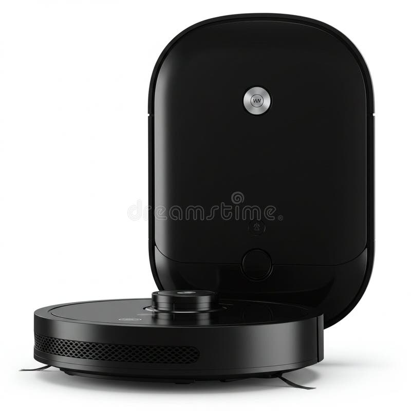 Sleek Black Robotic Vacuum Cleaner with a Rounded Design. the Main Unit Features a Stock ...