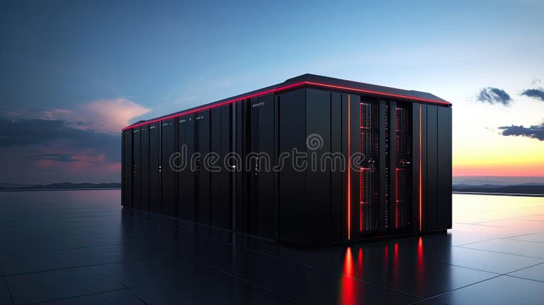 Sleek Black Server at Sunset, Data Center Technology Stock Illustration ...