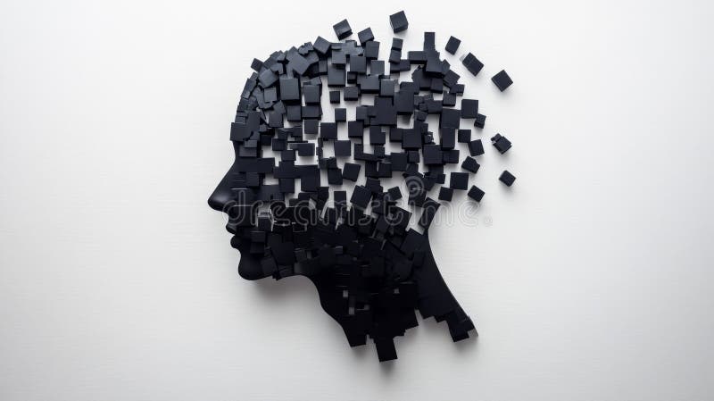 Sleek Black Silhouette of a Human Head with Fragmented Elements Stock ...
