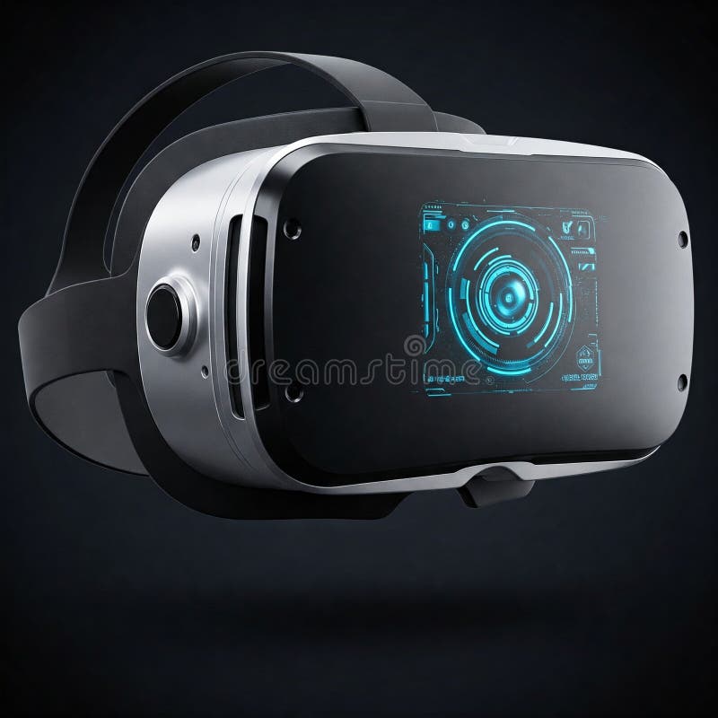 Illuminated Vr Headset Displaying Complex Digital Interface Technology ...