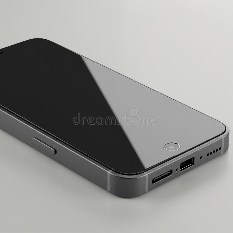 A Sleek, Black Smartphone with a Reflective Screen Lies Flat on a Light ...