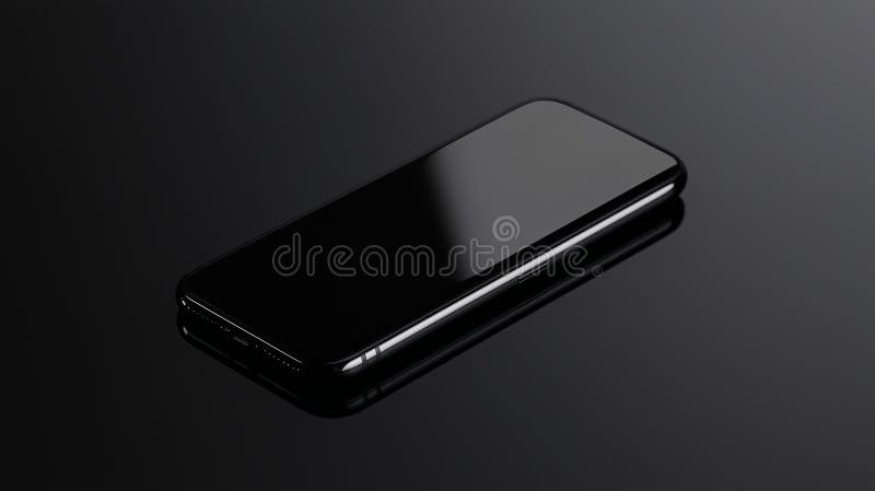 Sleek Black Smartphone on Reflective Surface Stock Image - Image of ...