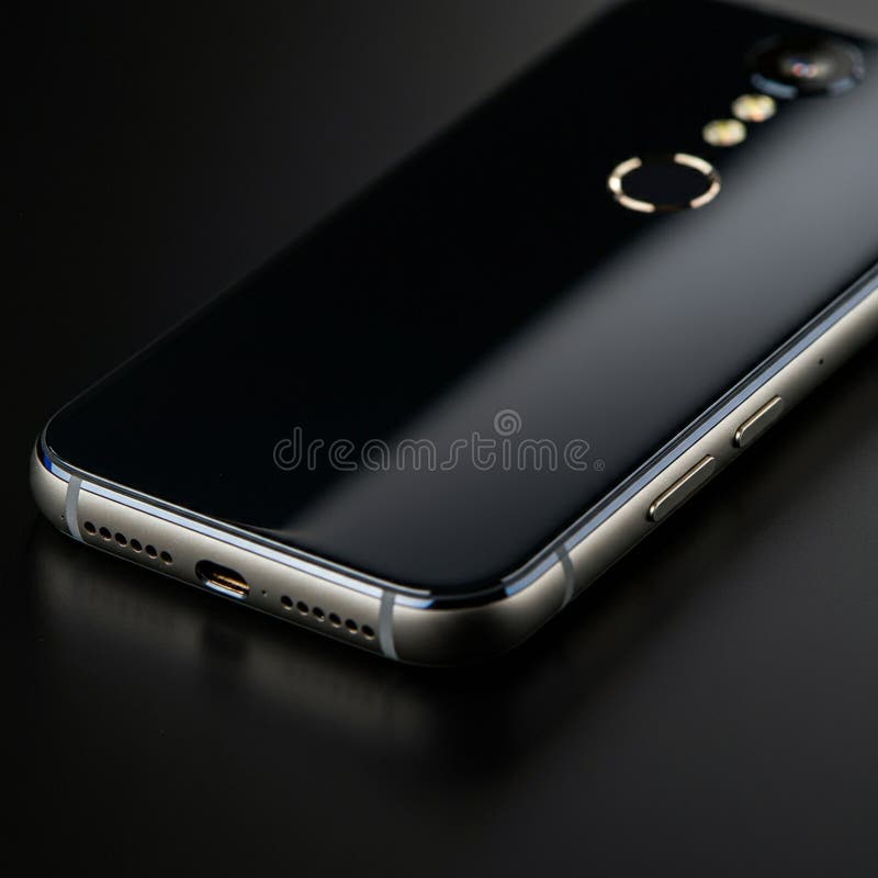 A Sleek Black Smartphone is Shown, Featuring a Glossy Surface with a ...