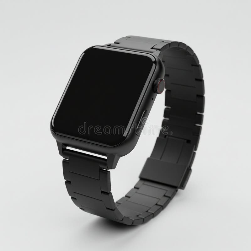 A Sleek Black Smartwatch Featuring a Rectangular Face and a Metallic ...