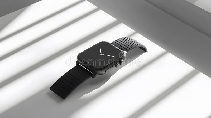 Sleek Black Smartwatch with Textured Band on White Surface Stock ...