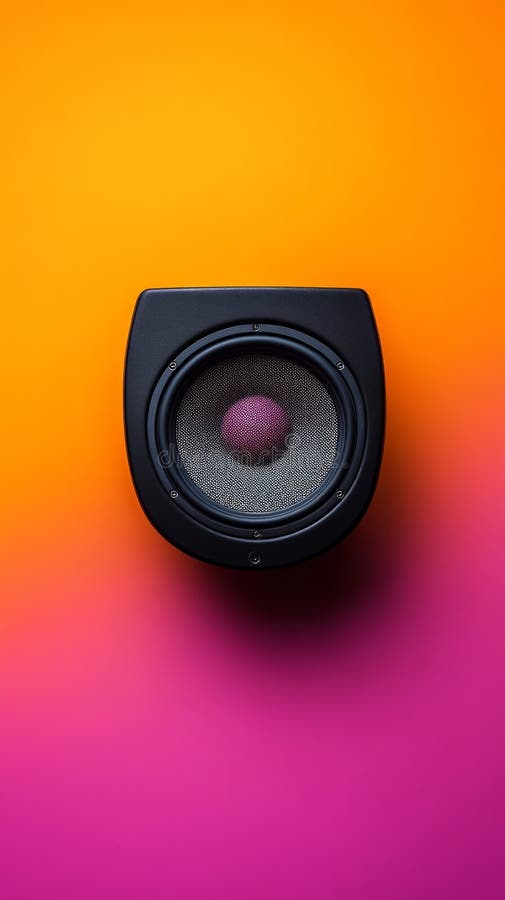 A Sleek Black Speaker Highlights a Gradient Background of Orange and ...