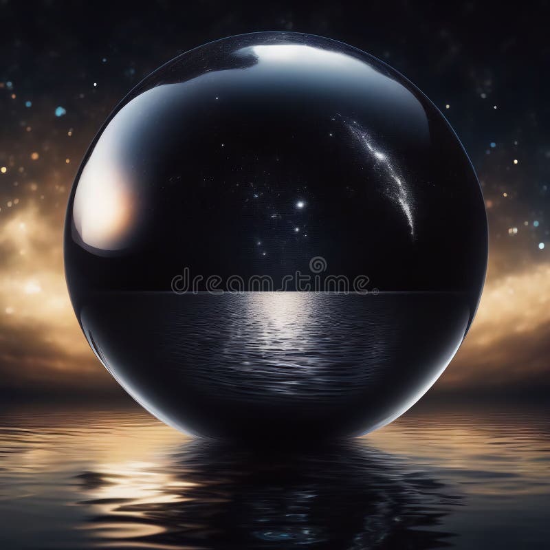 Sleek Black Sphere Hanging Over Water Stock Illustration - Illustration ...