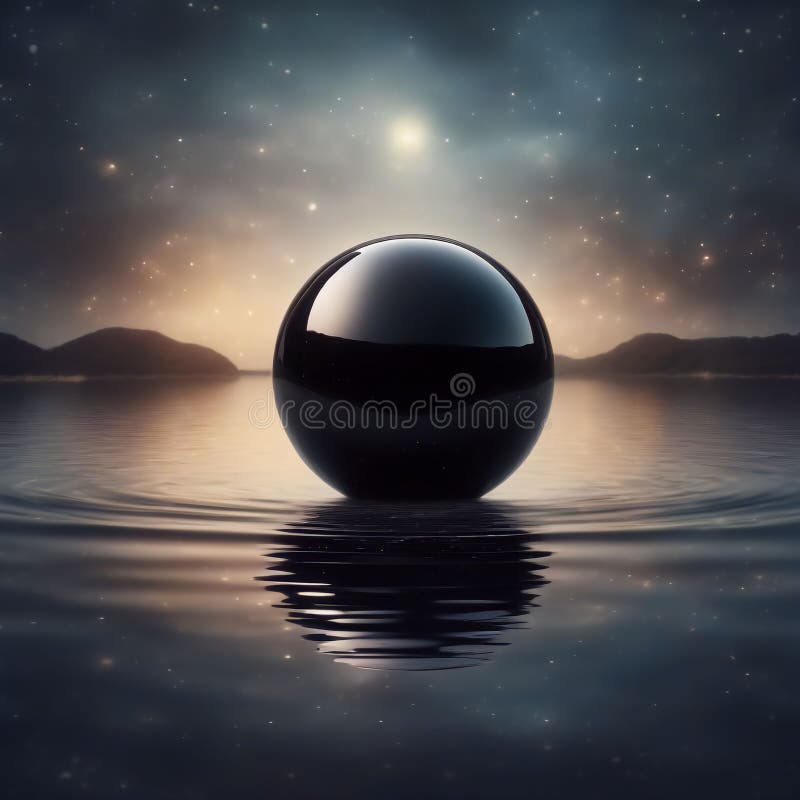 Sleek Black Sphere Hanging Over Water Stock Illustration - Illustration ...