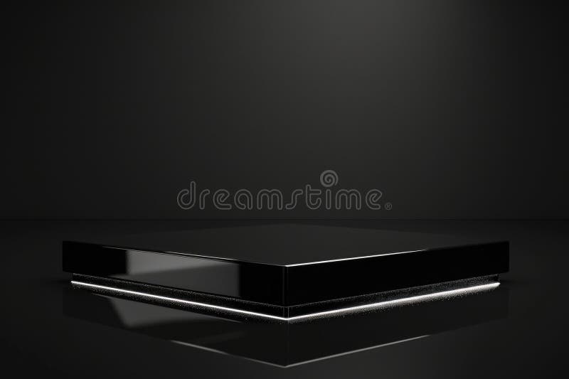 A Sleek, Black Square Platform Sits on a Dark, Reflective Surface ...