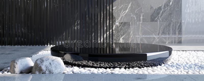 A Sleek Black Stone Podium with a Reflective Surface, Surrounded by ...