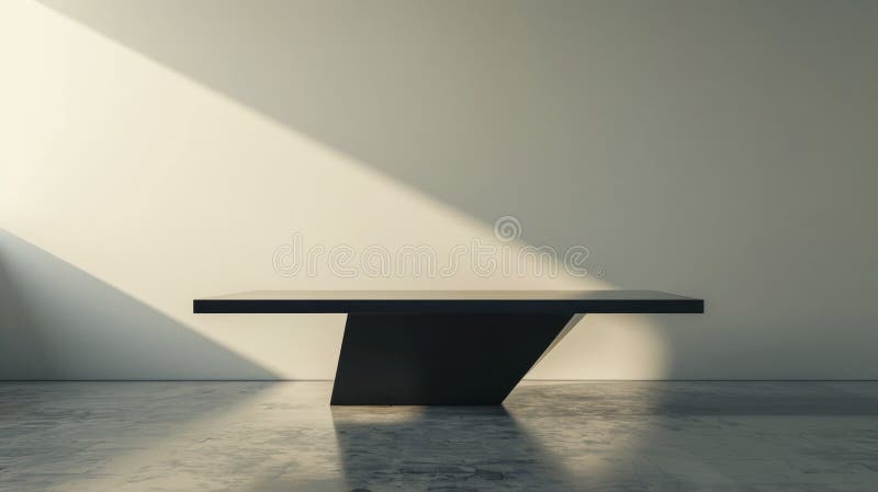A Sleek Black Table with Sharp Edges is P Against a Plain White Wall ...