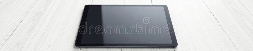 Sleek Black Tablet, Blank Screen, White Wood Backdrop, Computer, Top ...