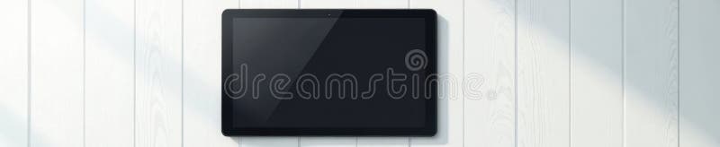 Sleek Black Tablet, Blank Screen, White Wood Backdrop, Presentation ...