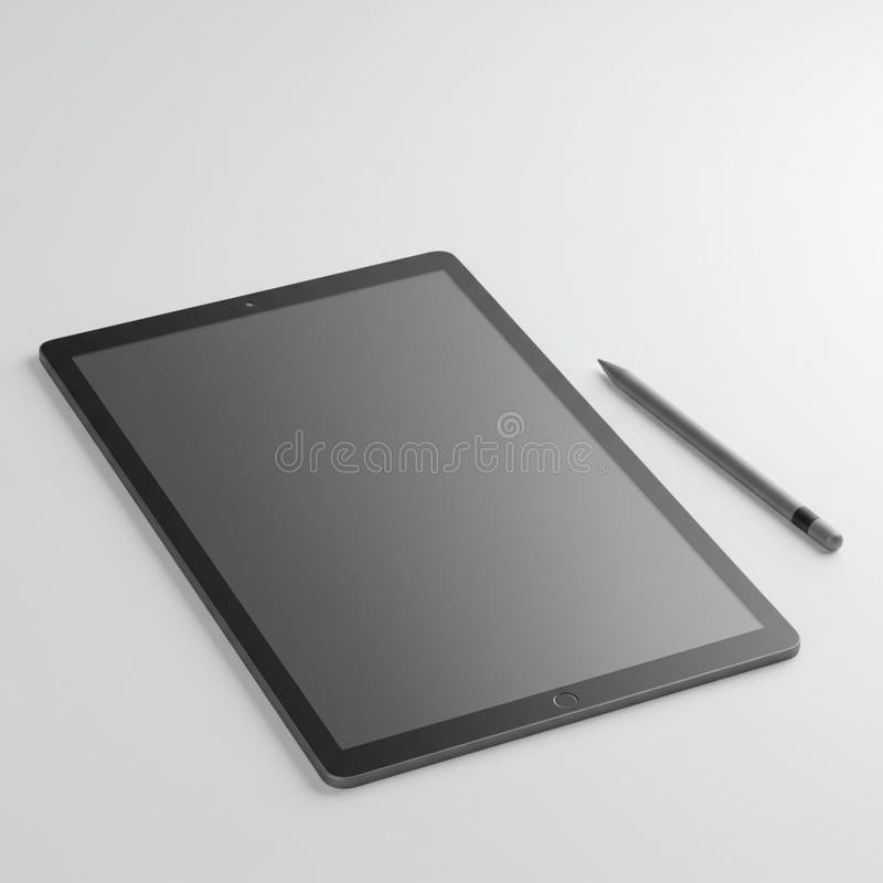 A Sleek, Black Tablet with a Large, Rectangular Screen Lies on a White ...