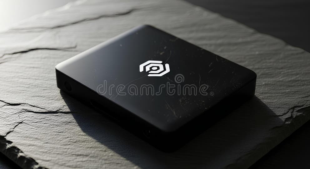 Sleek Black Tech Device on Dark Stone Surface Stock Photo - Image of ...