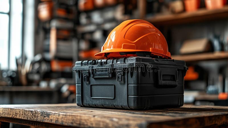A Sleek Black Toolbox Filled with Essential Safety Helmets and Tools ...