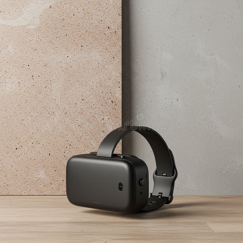 A Sleek Black Virtual Reality Headset Rests on a Wooden Surface. the ...