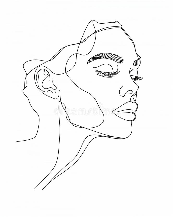 A Sleek Black-and-white One-line Drawing of a Face Using a Single ...