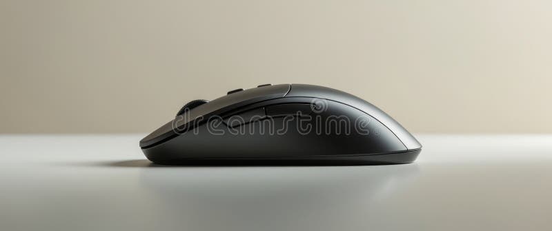 Sleek Black Wireless Computer Mouse on Desk Stock Photo - Image of ...