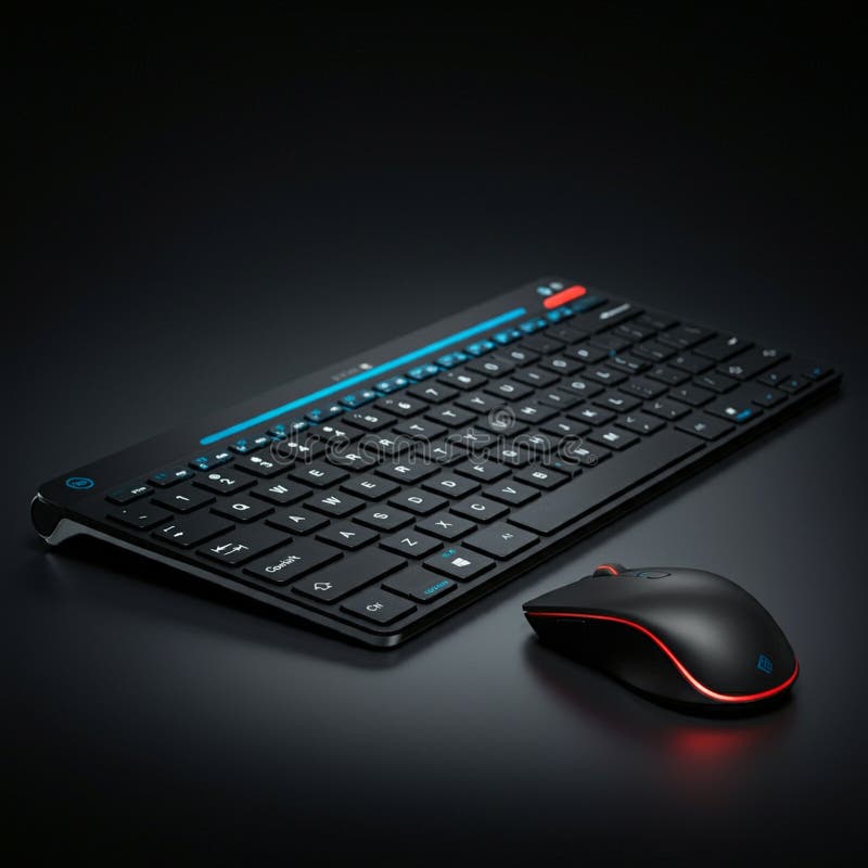 A Sleek, Black Wireless Keyboard and Mouse Set on a Dark Surface. the ...