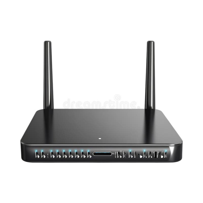 Sleek Black Wireless Router with Blue Lights Against Transparent ...