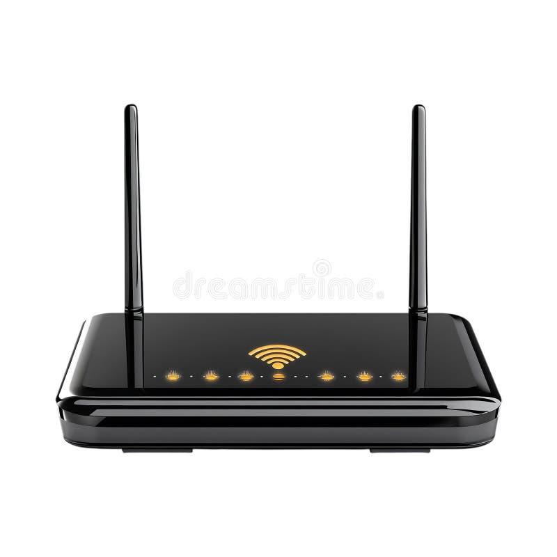 Sleek Black Wireless Router with Blue Lights Against Transparent ...