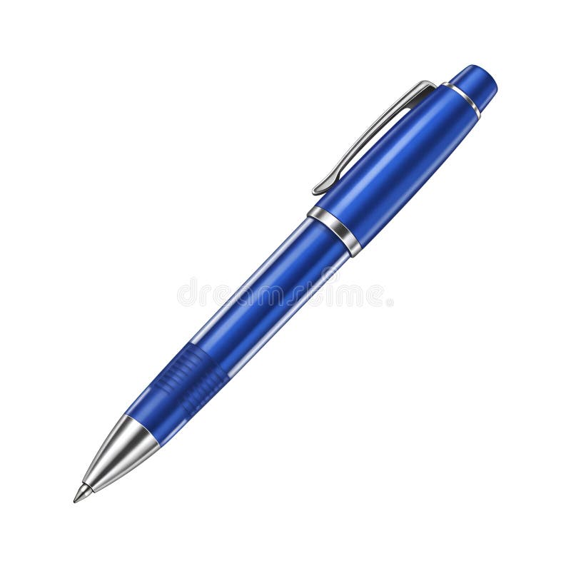 A Close Up Studio Shot of a Blue Ballpoint Pen with Silver Accents on a ...