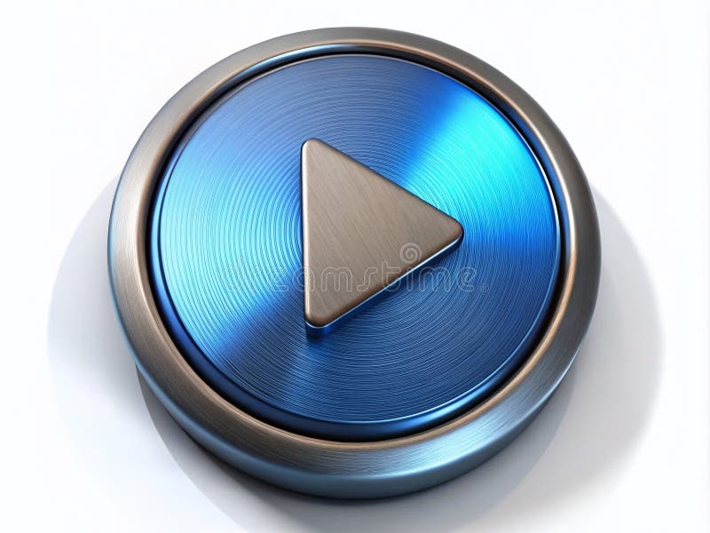 Sleek Blue Metal Play Button HighQuality 3D Render for Game App or Web ...