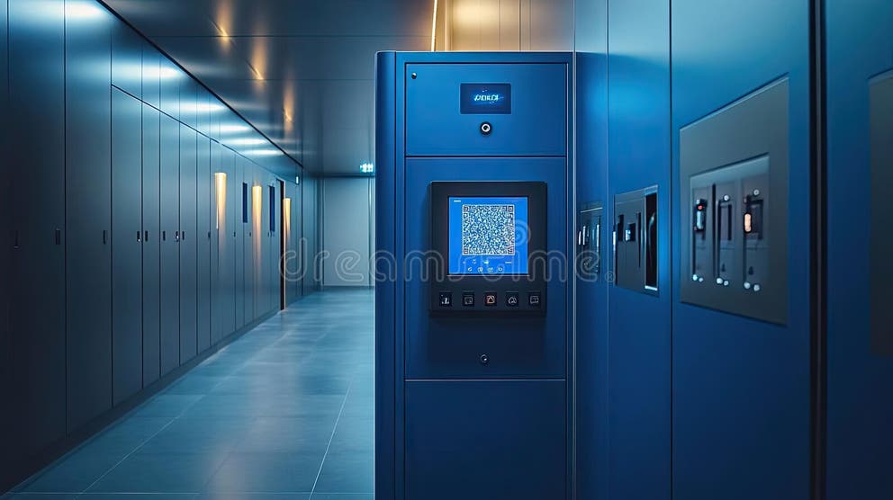 Sleek Blue Metallic Locker with Digital QR Code Access for Secure ...