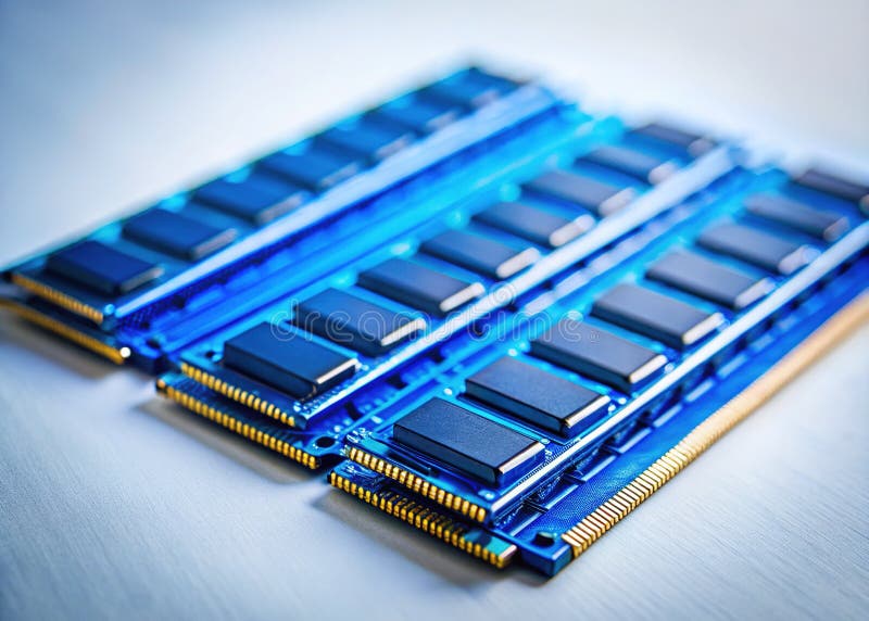 Sleek Blue RAM Modules on a White Desktop Minimalist Tech Photography ...