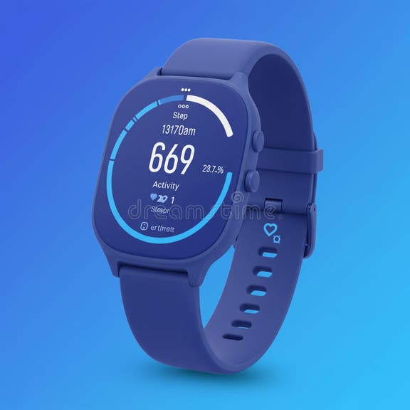 A Sleek Blue Smartwatch with a Rectangular Face and Rounded Edges ...