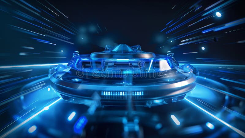 Futuristic Blue Spaceship in Hyperspace Stock Photo - Image of vehicle ...