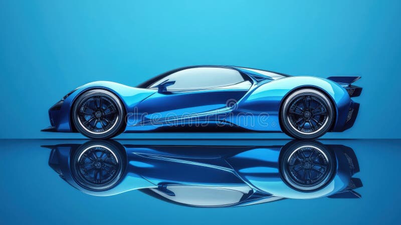 Sleek Blue Sports Car with Reflective Surface in Modern Setting Stock ...