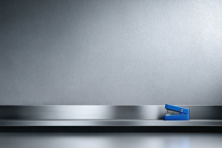 Sleek Blue Stapler Resting on a Clean Metallic Surface with a Smooth ...