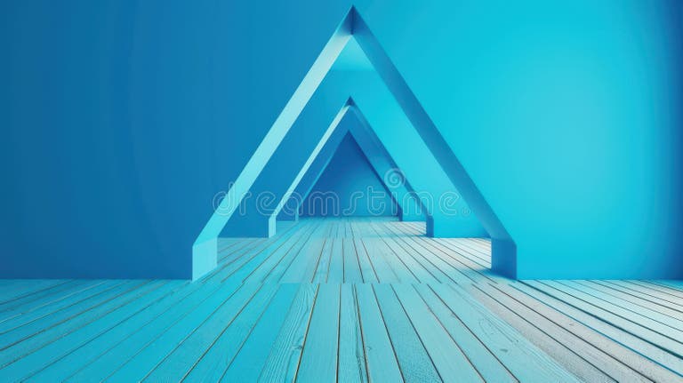 A Sleek Blue Triangular Gallery Wall Designed for Showcasing Art ...
