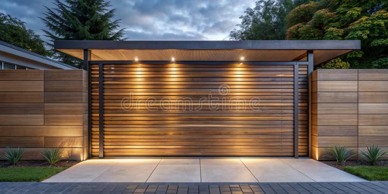 A Sleek Boundary Wall Featuring Horizontal Oak Planks LED Strip ...