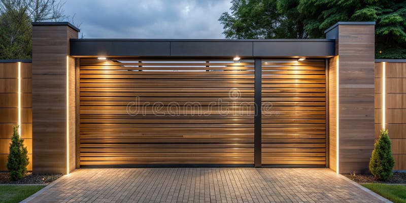 A Sleek Boundary Wall Featuring Horizontal Oak Planks LED Strip ...