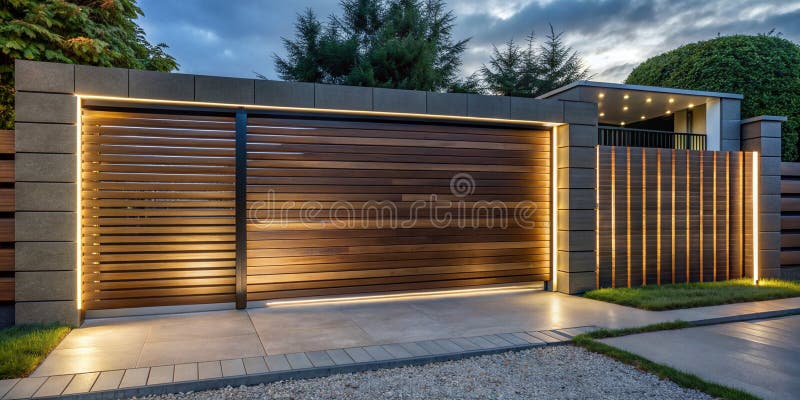 A Sleek Boundary Wall Featuring Horizontal Oak Planks LED Strip ...