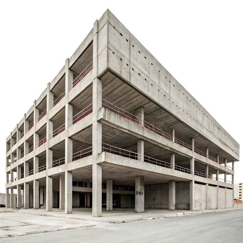 Brutalist Parking Garage Isolated on White Background Stock ...