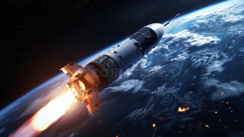 A Sleek Bulletshaped Spacecraft Launches into the Darkness of Space Its ...