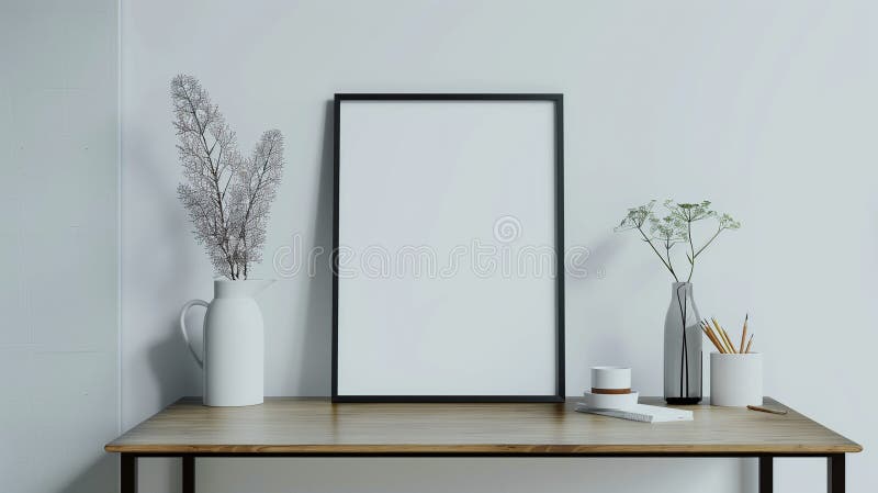 Sleek Business Desk Mock-Up with Empty Frame, Indoor Workspace, and ...