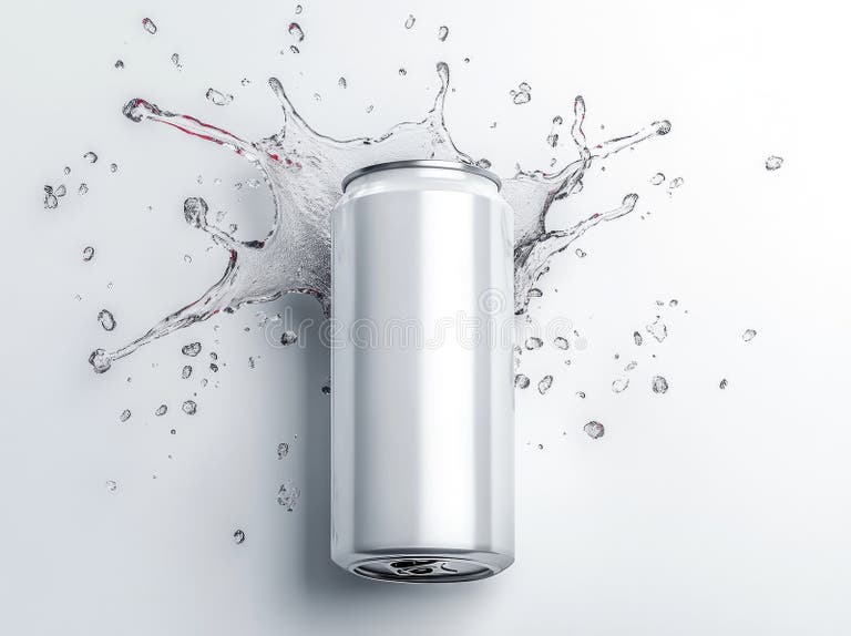 Refreshing Drink Can Splashing with Water on a Clean White Surface ...